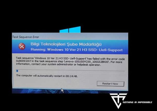 SCCM Görev Sırasında Hata Kodu 0X80091007