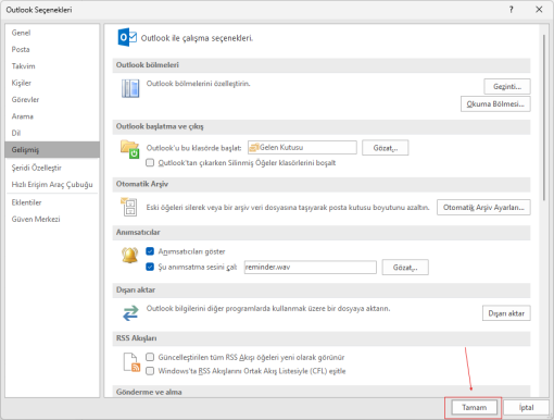 Outlook Otomatik Mail Arşiv İşlemi